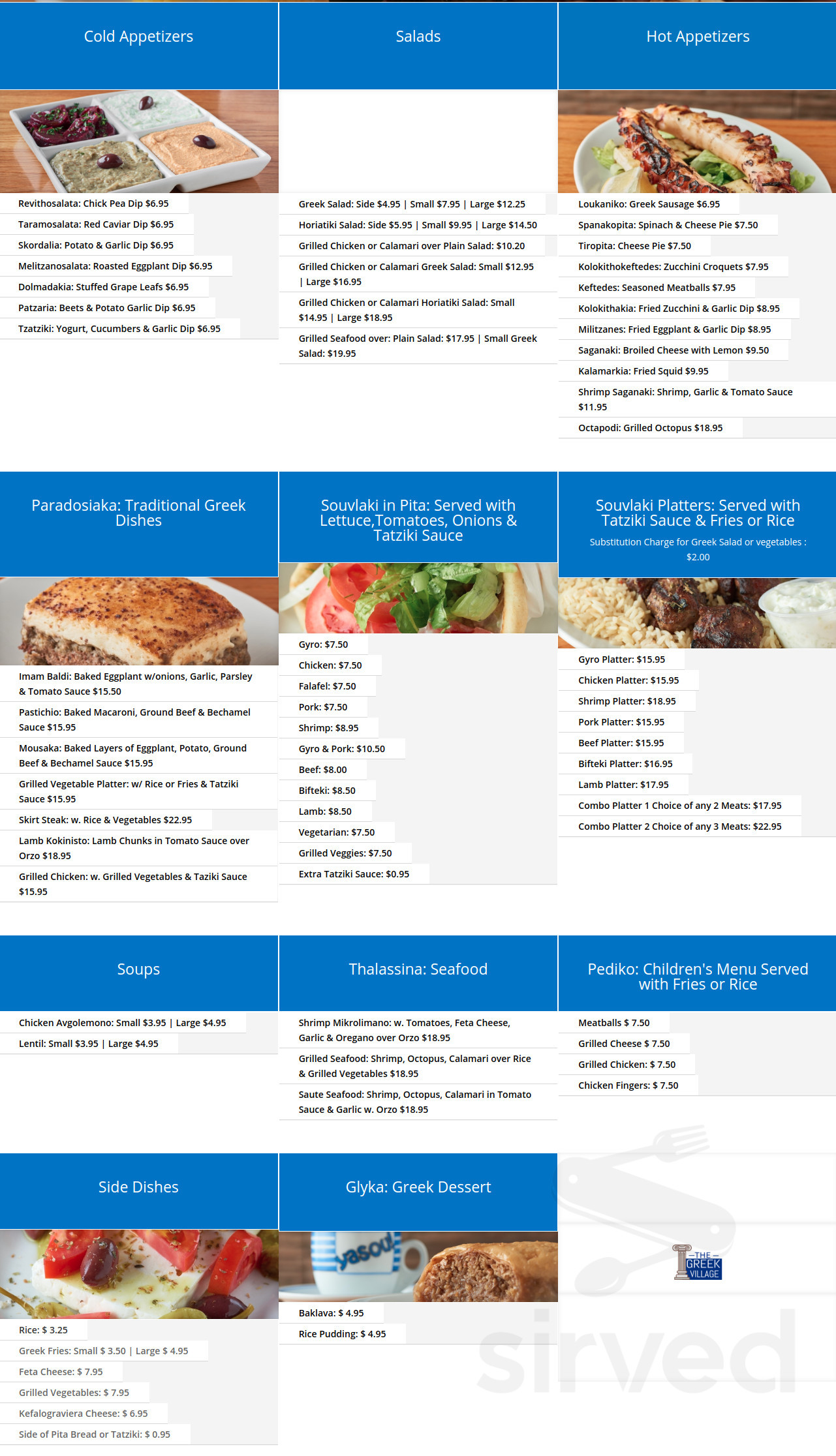 Menu for The Greek Village in Northvale, NJ | Sirved