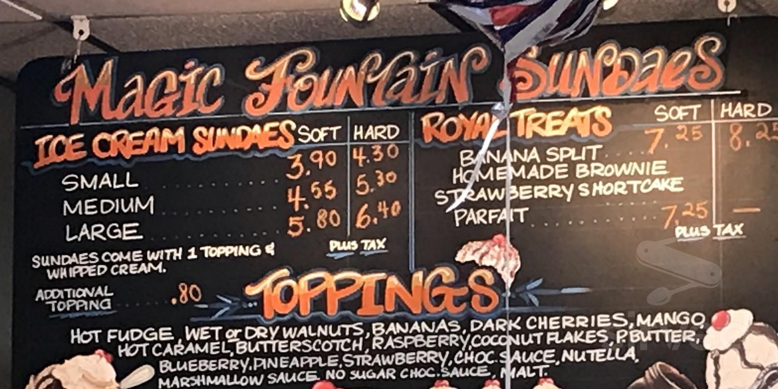 Menu for Magic Fountain Union Creamery Homemade Ice Cream in Union, NJ ...
