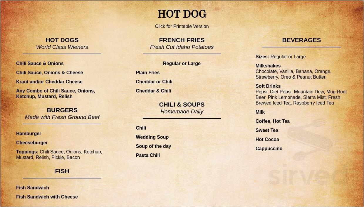 Brighton Hot Dog Shoppe Menu In New Brighton Pennsylvania USA