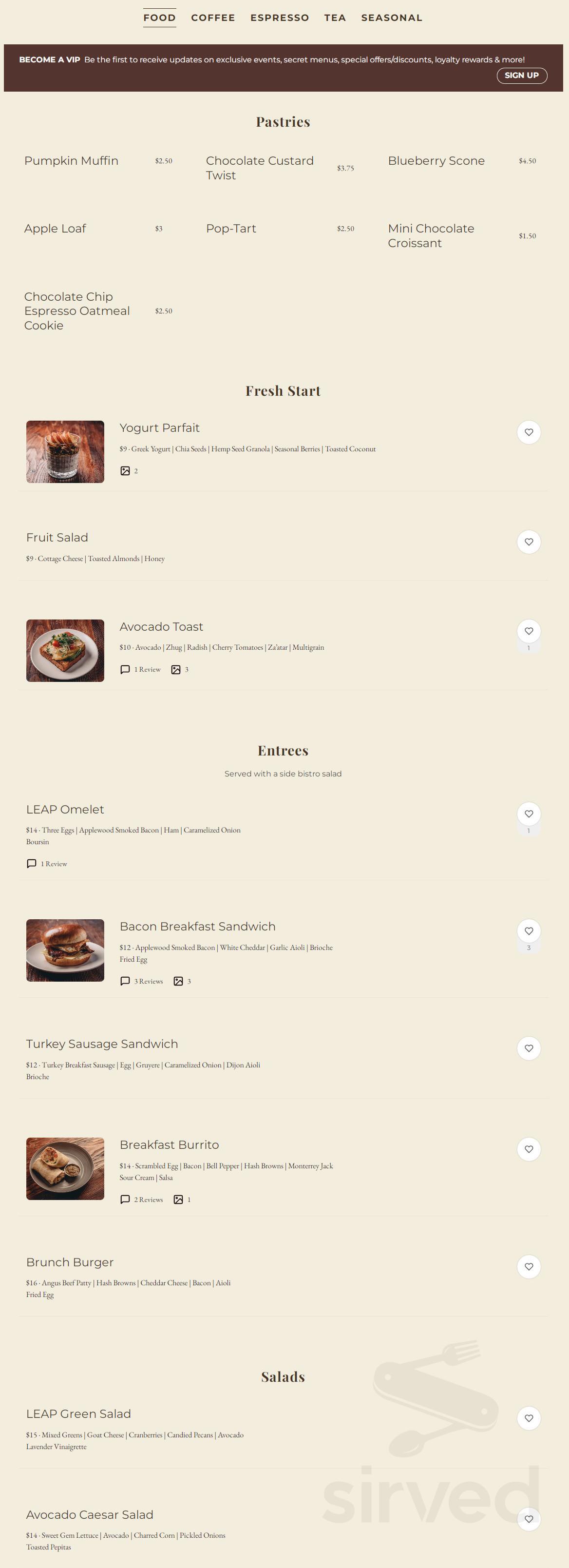 Menu - Escondido CA's Leap Coffee - Roastery | Sirved
