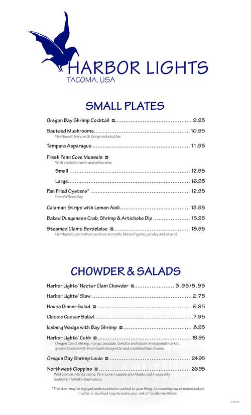 Harbor Lights menu in Tacoma, Washington, USA