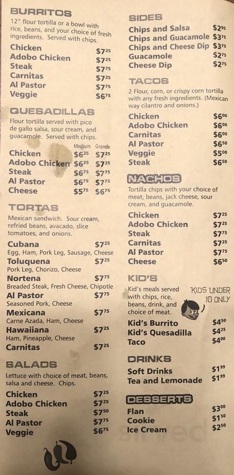 Chilitos Mexican Grill menu in Louisville, Kentucky, USA