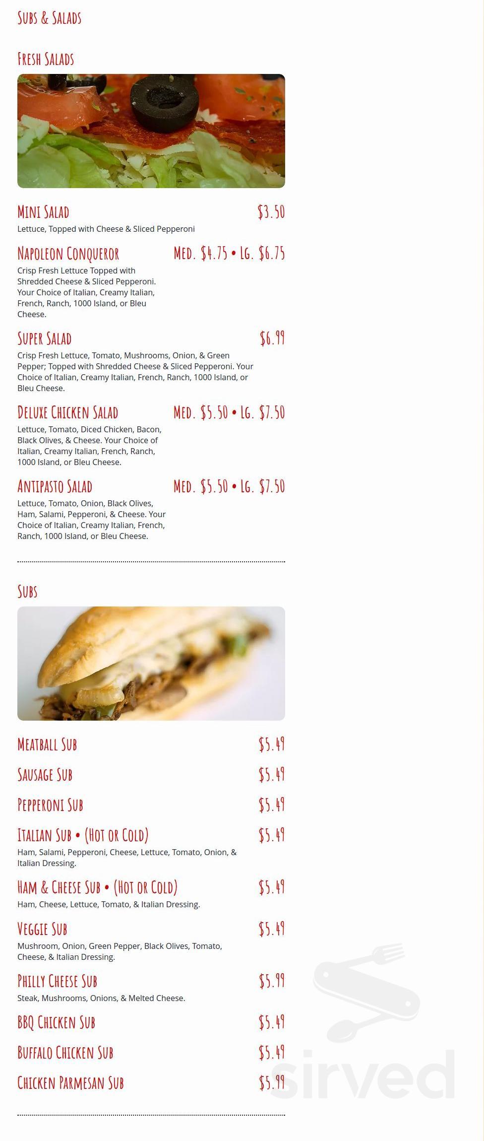 Napoleon's Pizza menu in Parma, Ohio, USA