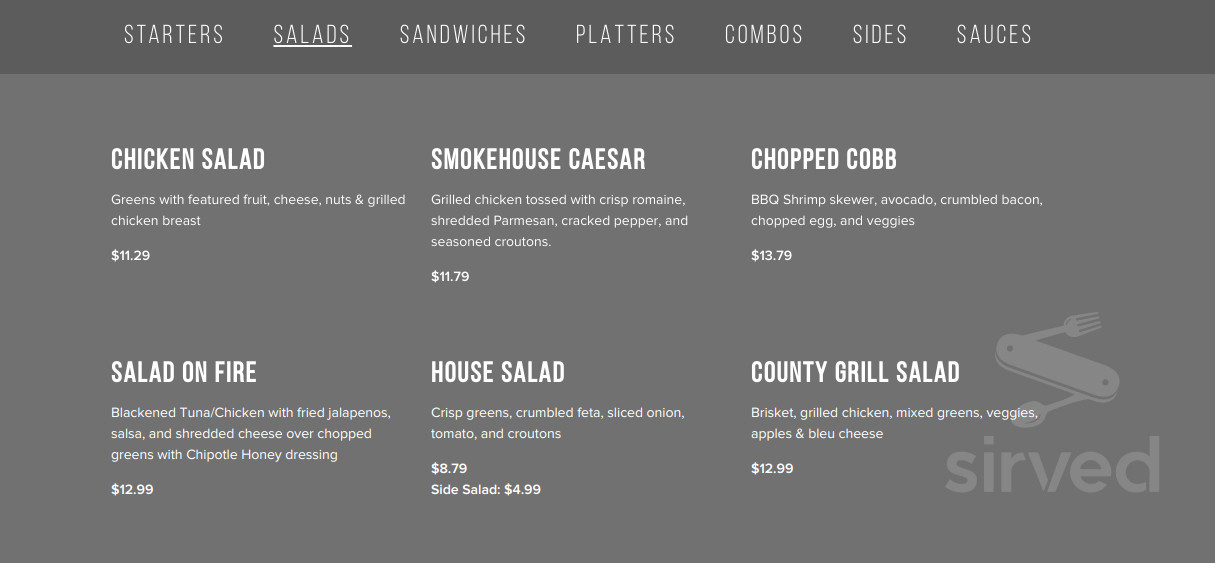 County Grill & Smokehouse menu in Hampton, Virginia, USA