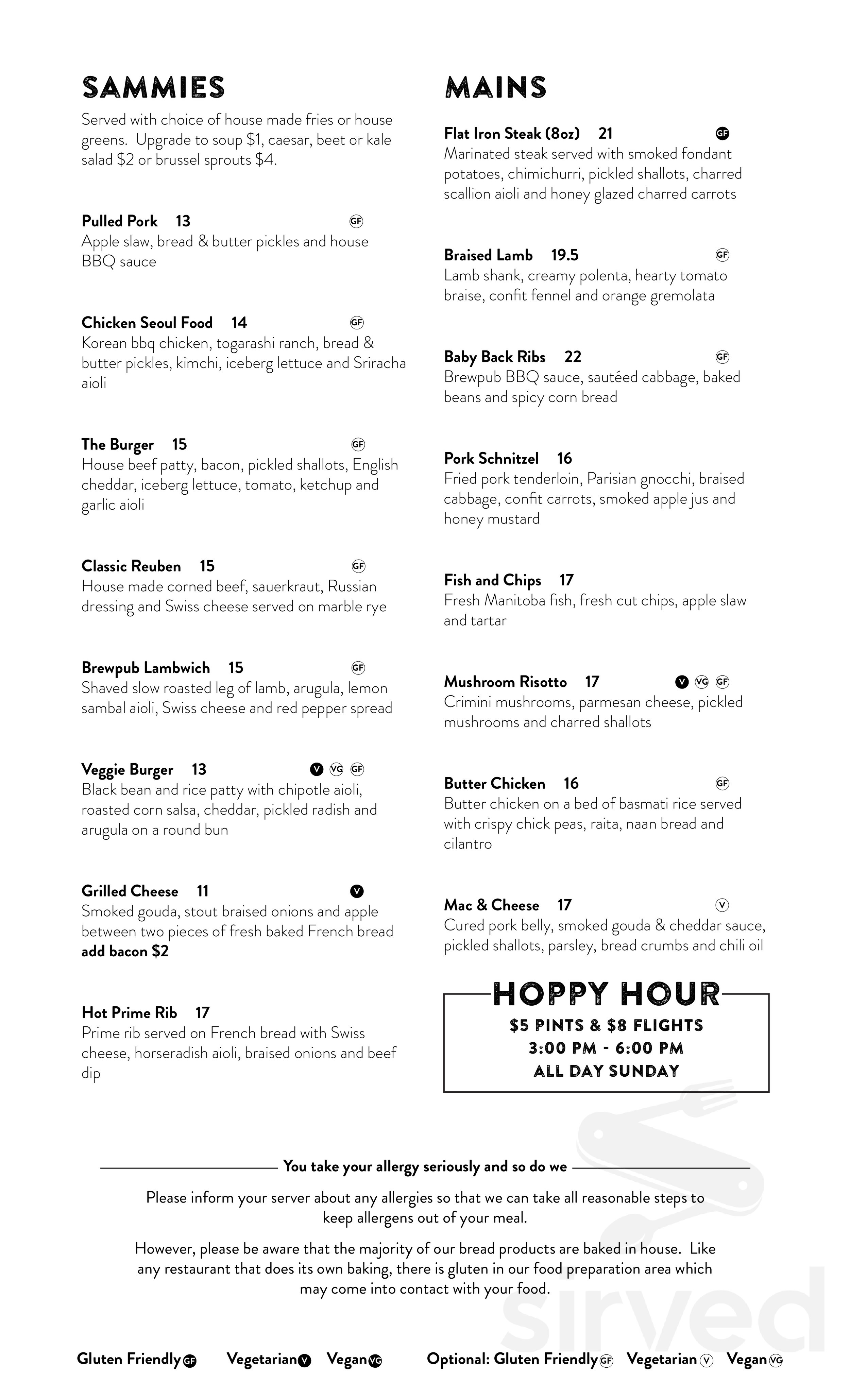 Menu - Winnipeg MB's One Great City Brewing Company | Sirved