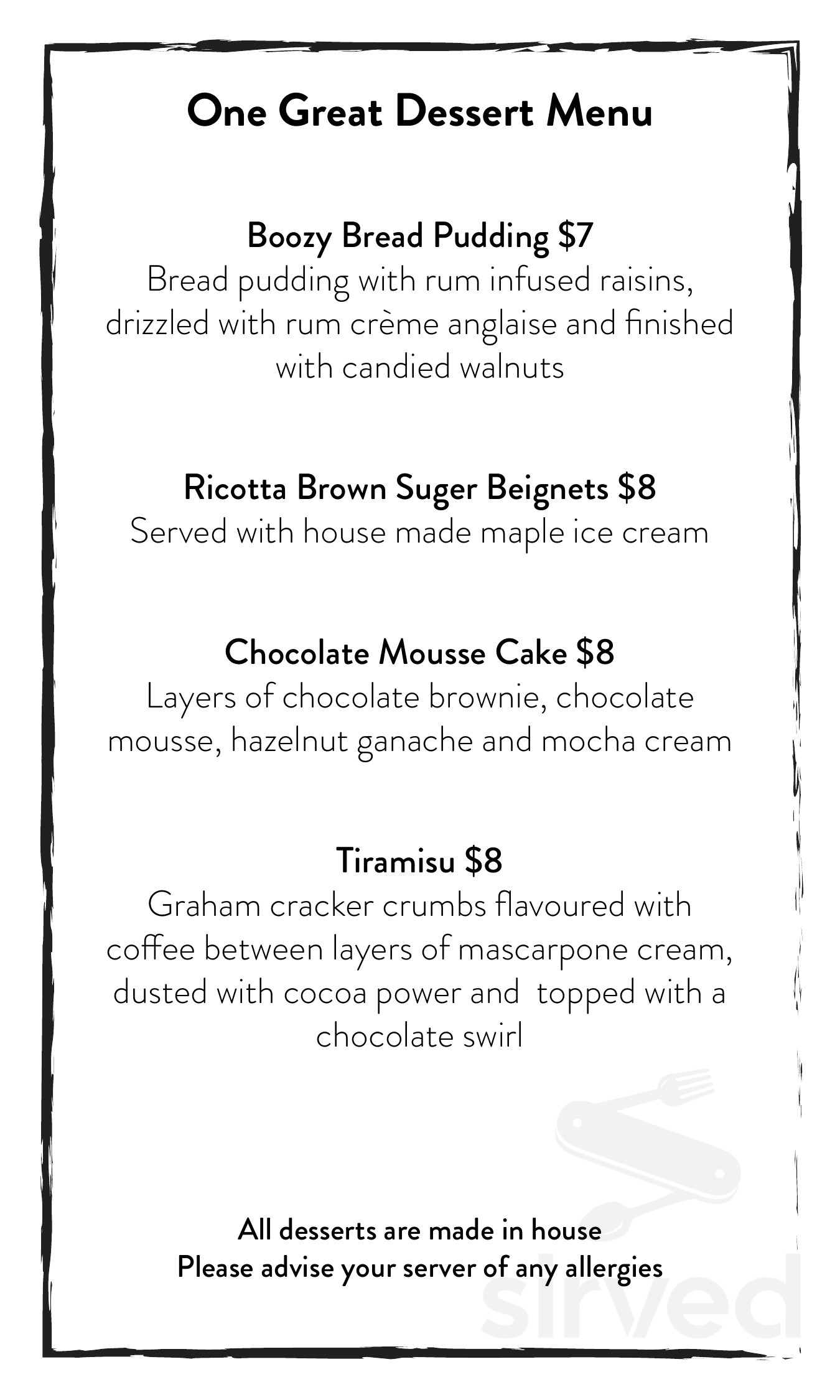 One Great City Brewing Company menu in Winnipeg, Manitoba, Canada