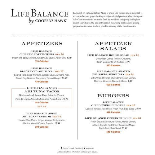 Cooper's Hawk Winery & Restaurants menu in Springfield, Illinois, USA