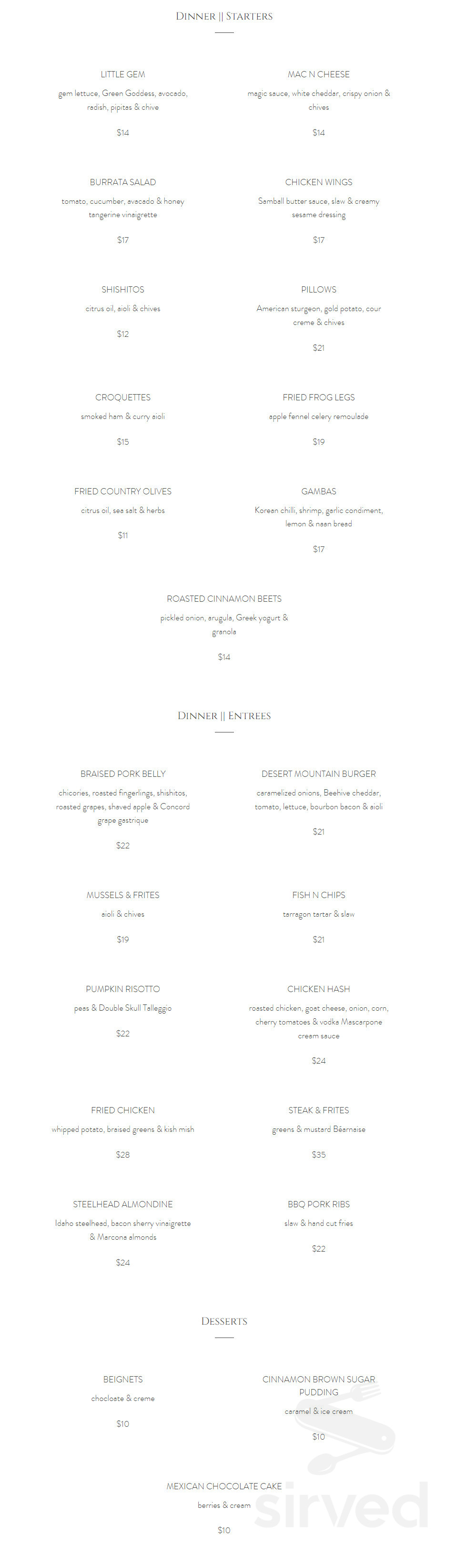 Wildwood Menu - Salt Lake City, Utah | Sirved