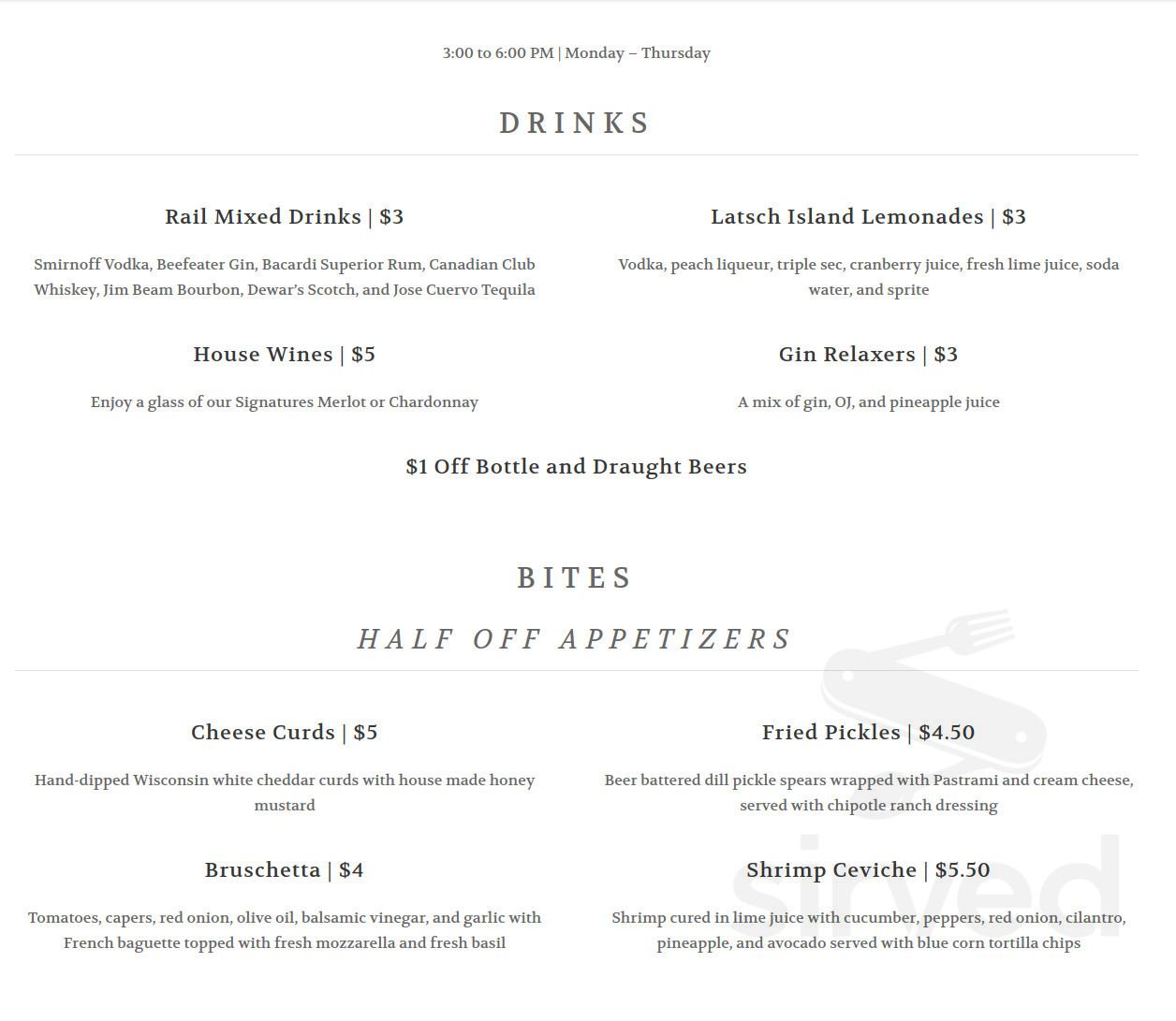 Signatures Restaurant menu in Winona, Minnesota, USA