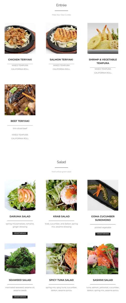 DARUMA Sushi/Roll/Noodle menu in Mesa, Arizona, USA