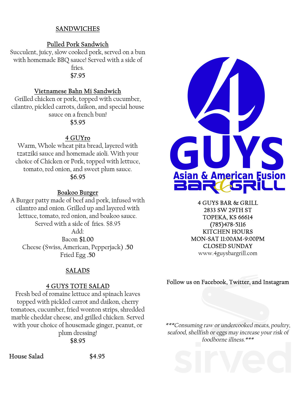 4 GUYS BISTRO menu in Topeka, Kansas, USA