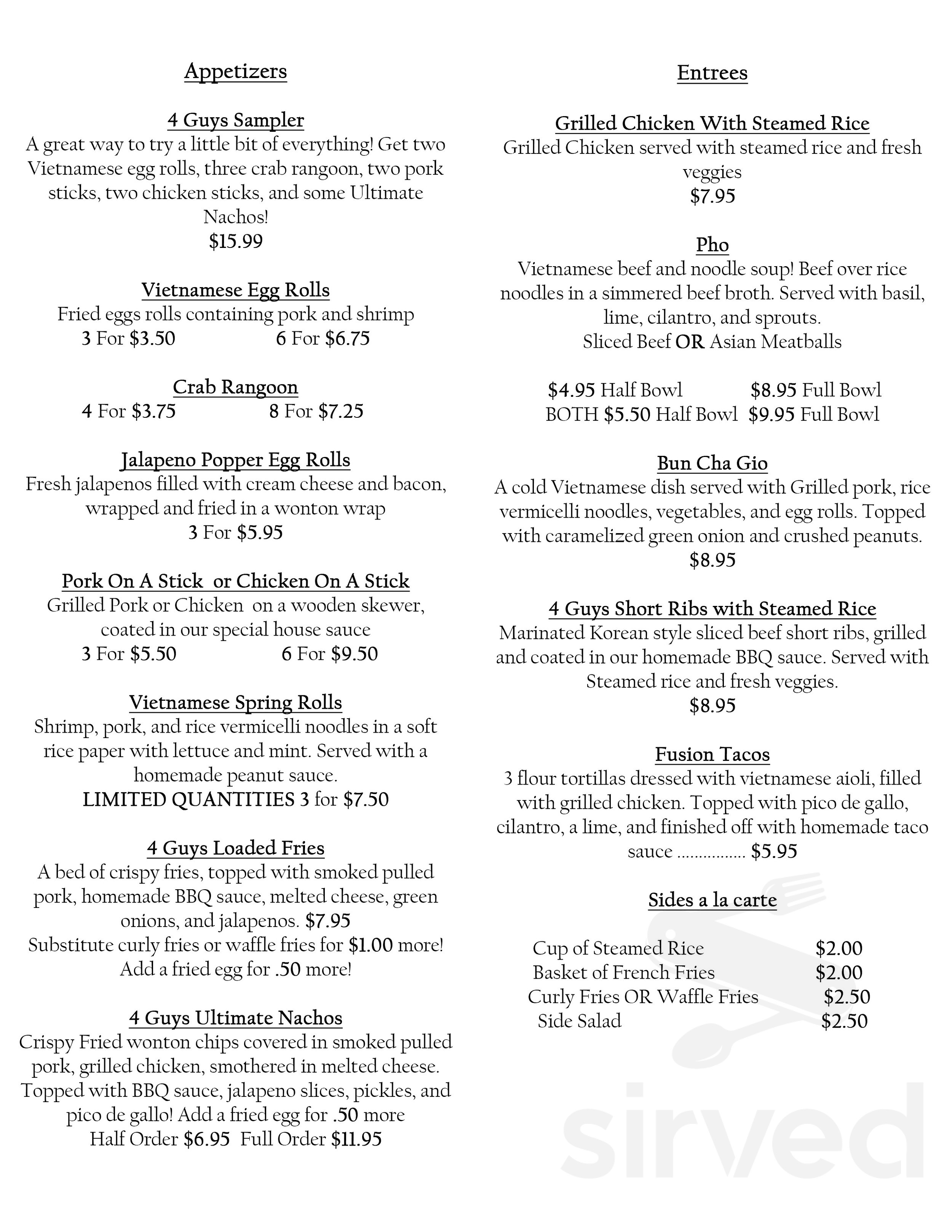Menu - Topeka KS's 4 GUYS BISTRO | Sirved