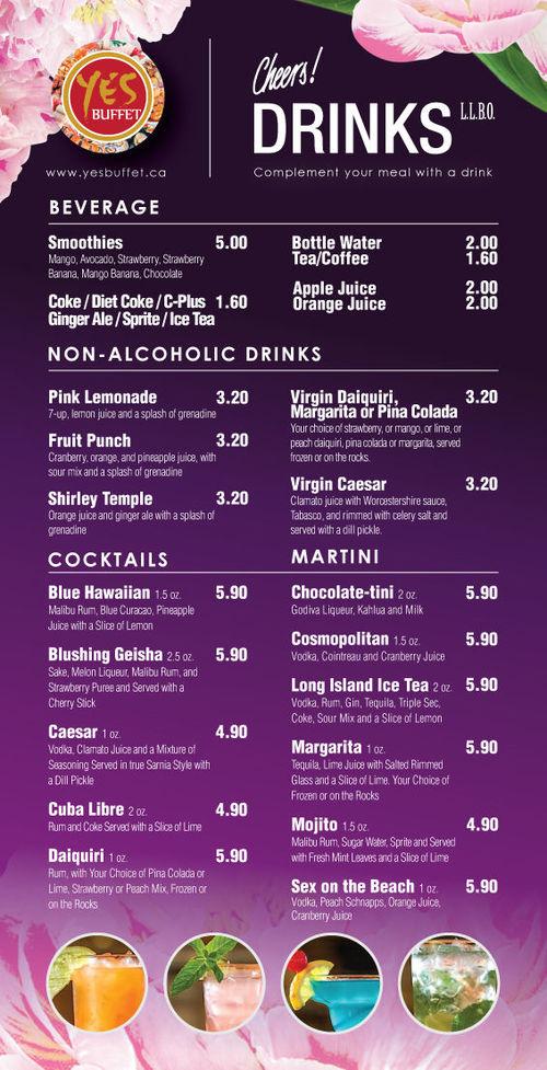 Ye's Buffet menu in Winnipeg, Manitoba, Canada