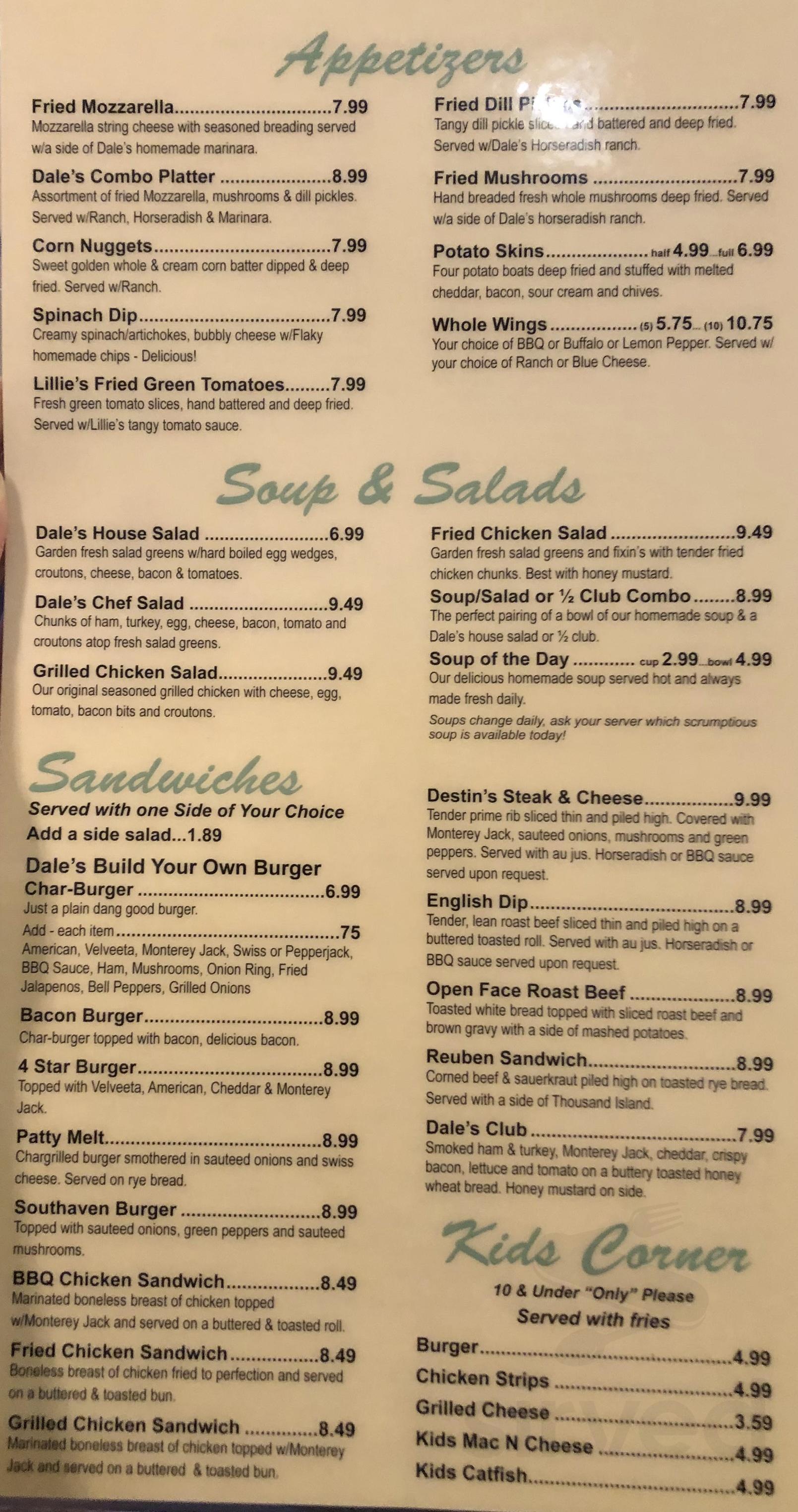 Dale's menus in Southaven, Mississippi, United States