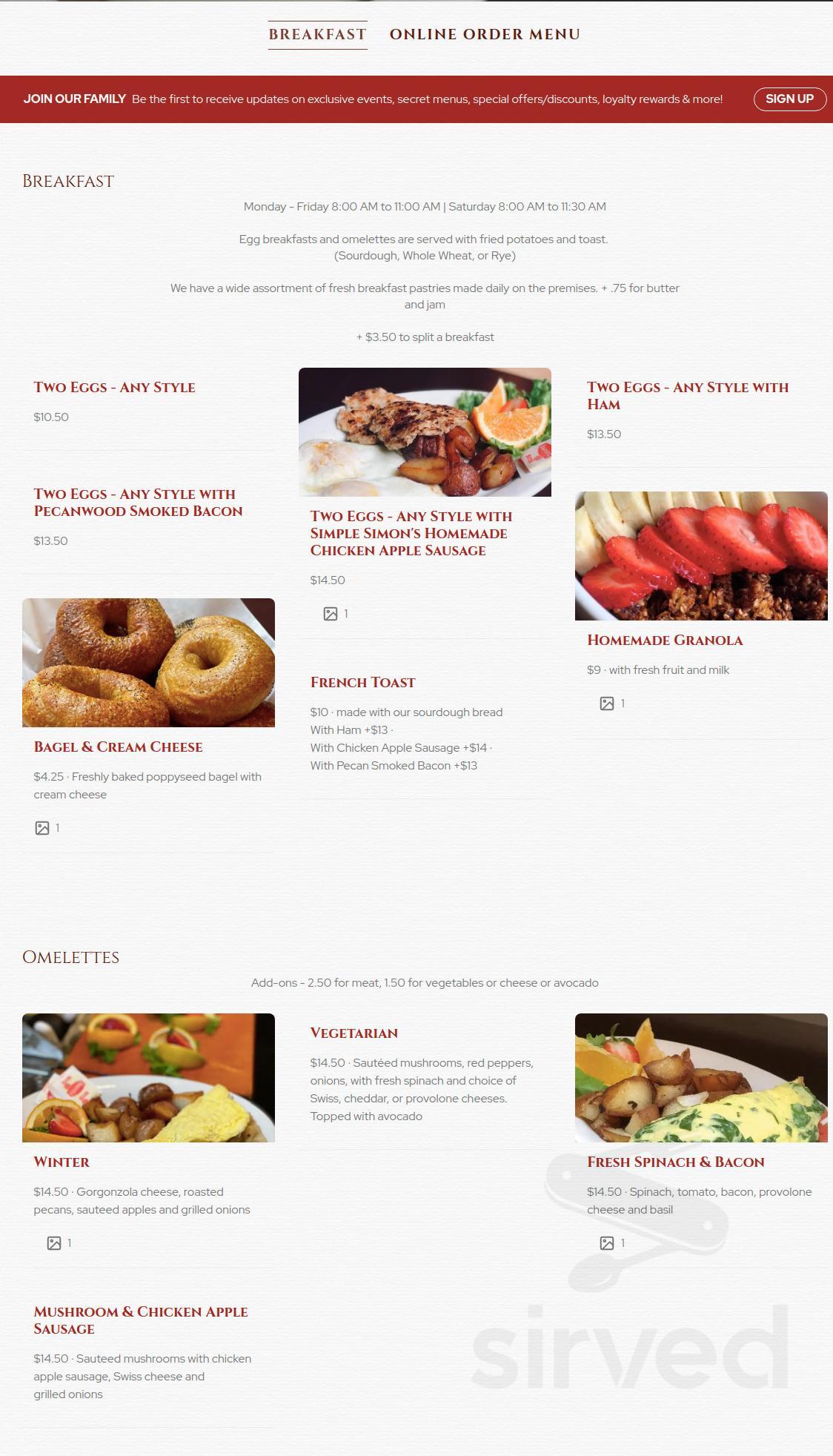 Simple Simon's Bakery & Bistro menus in Riverside, California, United ...