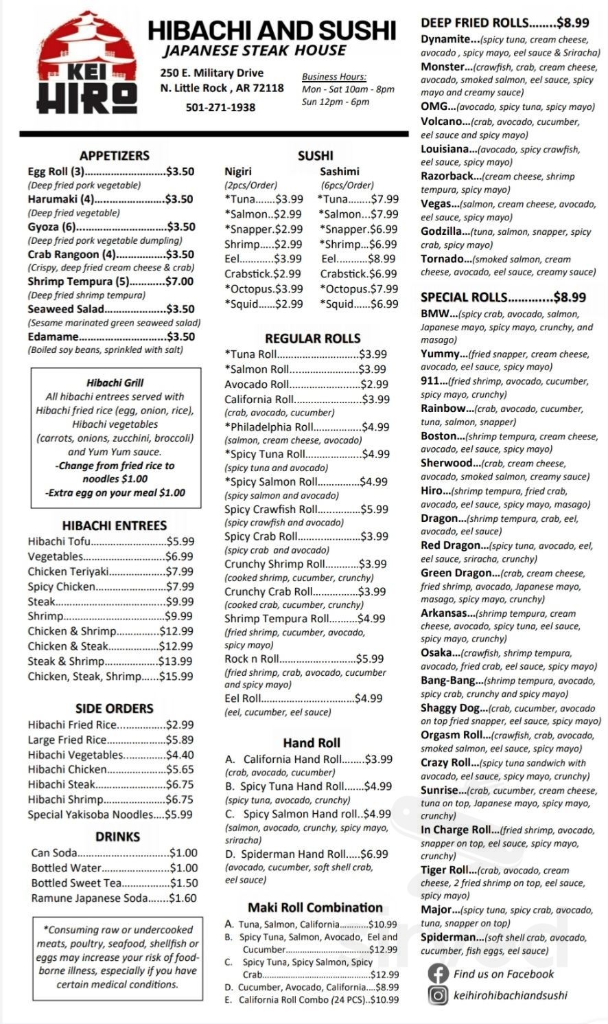 Menu for KEIHIRO HIBACHI AND SUSHI in North Little Rock, AK | Sirved
