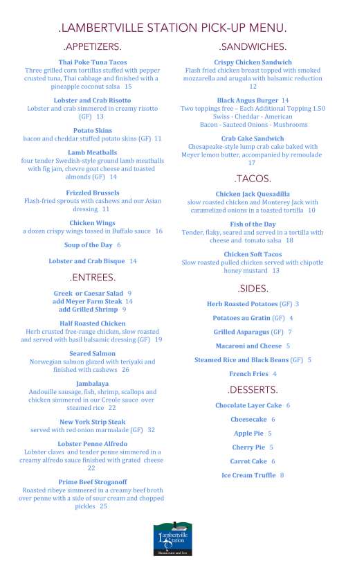Lambertville Station Restaurant and Inn menu in Lambertville, New ...