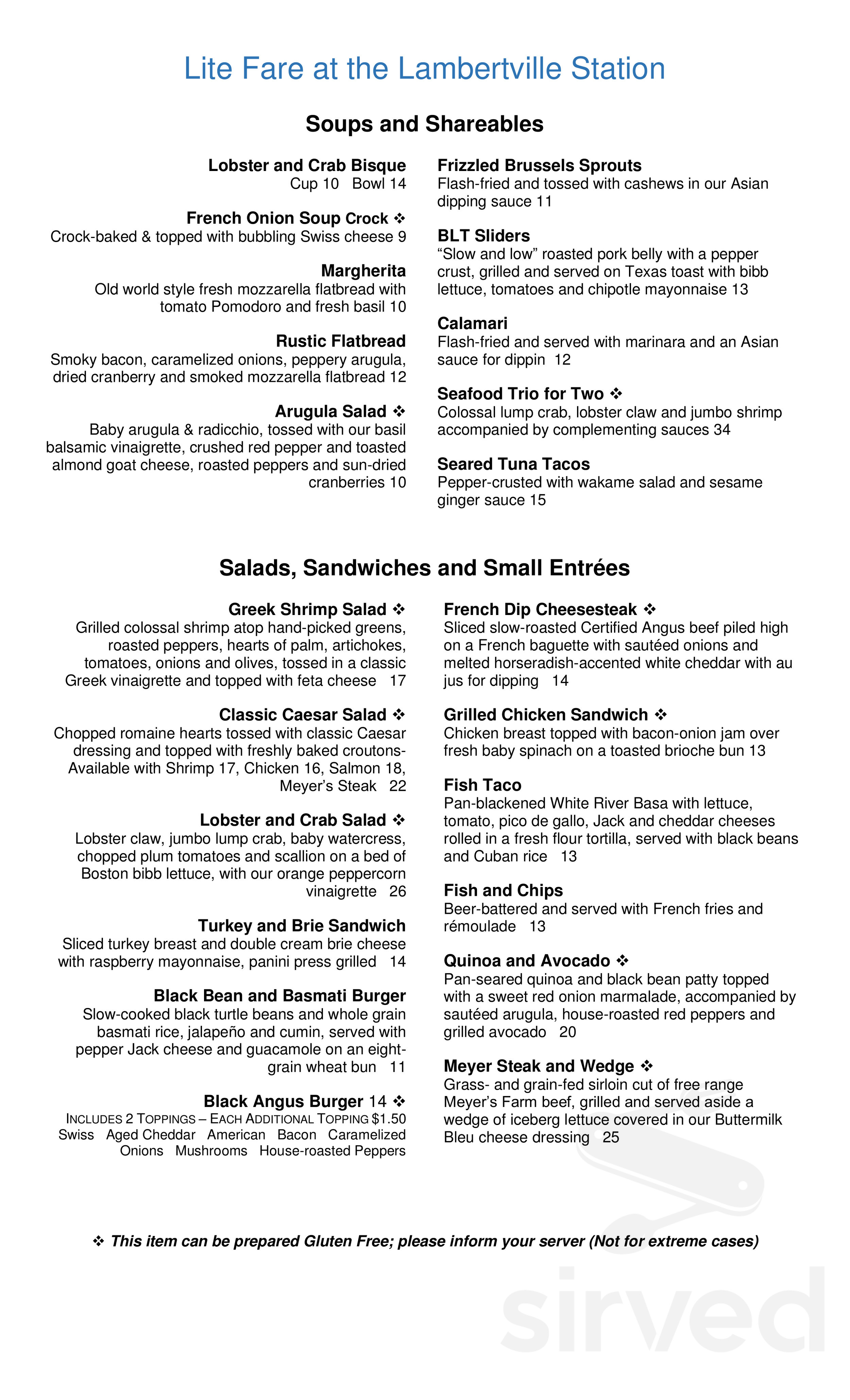 Lambertville Station Restaurant and Inn menu in Lambertville, New ...