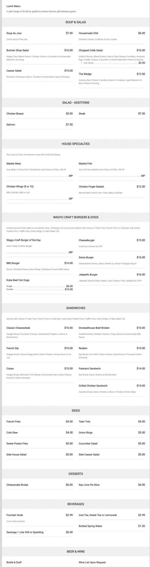 Jimmy P's Charred - Naples menu in Naples, Florida, USA
