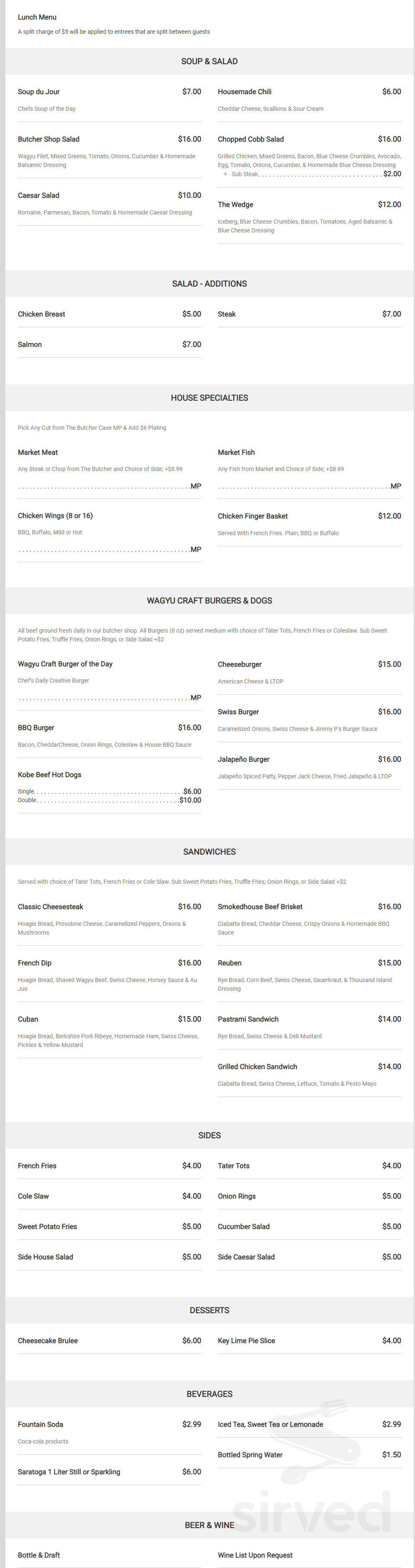 Menu for Jimmy P's Charred - Naples in Naples, FL | Sirved