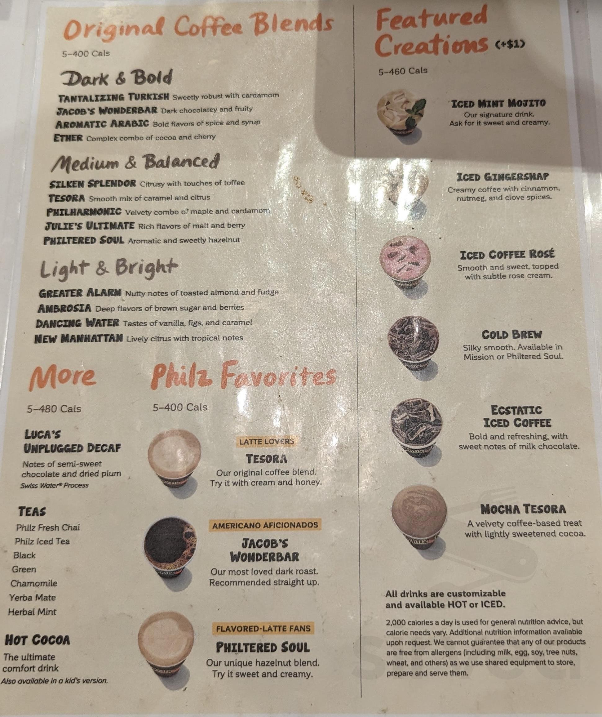 Philz Coffee menus in Colma, California, United States