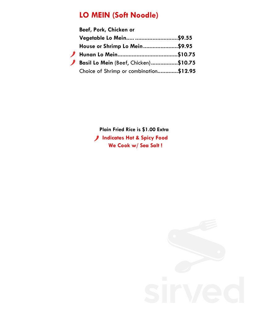 Hunan Inn menu in Atlanta, Georgia, USA