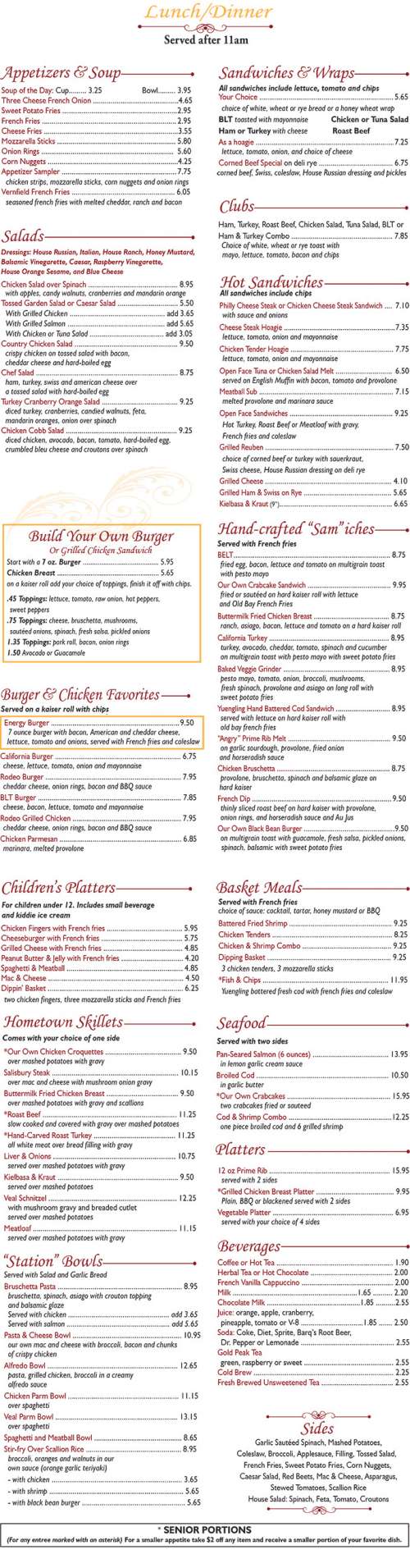 Energy Station menu in Harleysville, Pennsylvania, USA