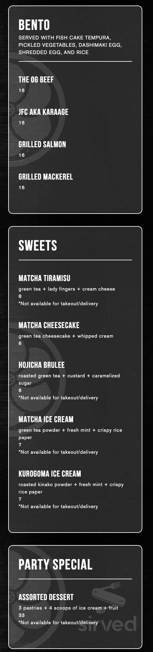 Menu - Toronto ON's KINKA IZAKAYA ORIGINAL | Sirved