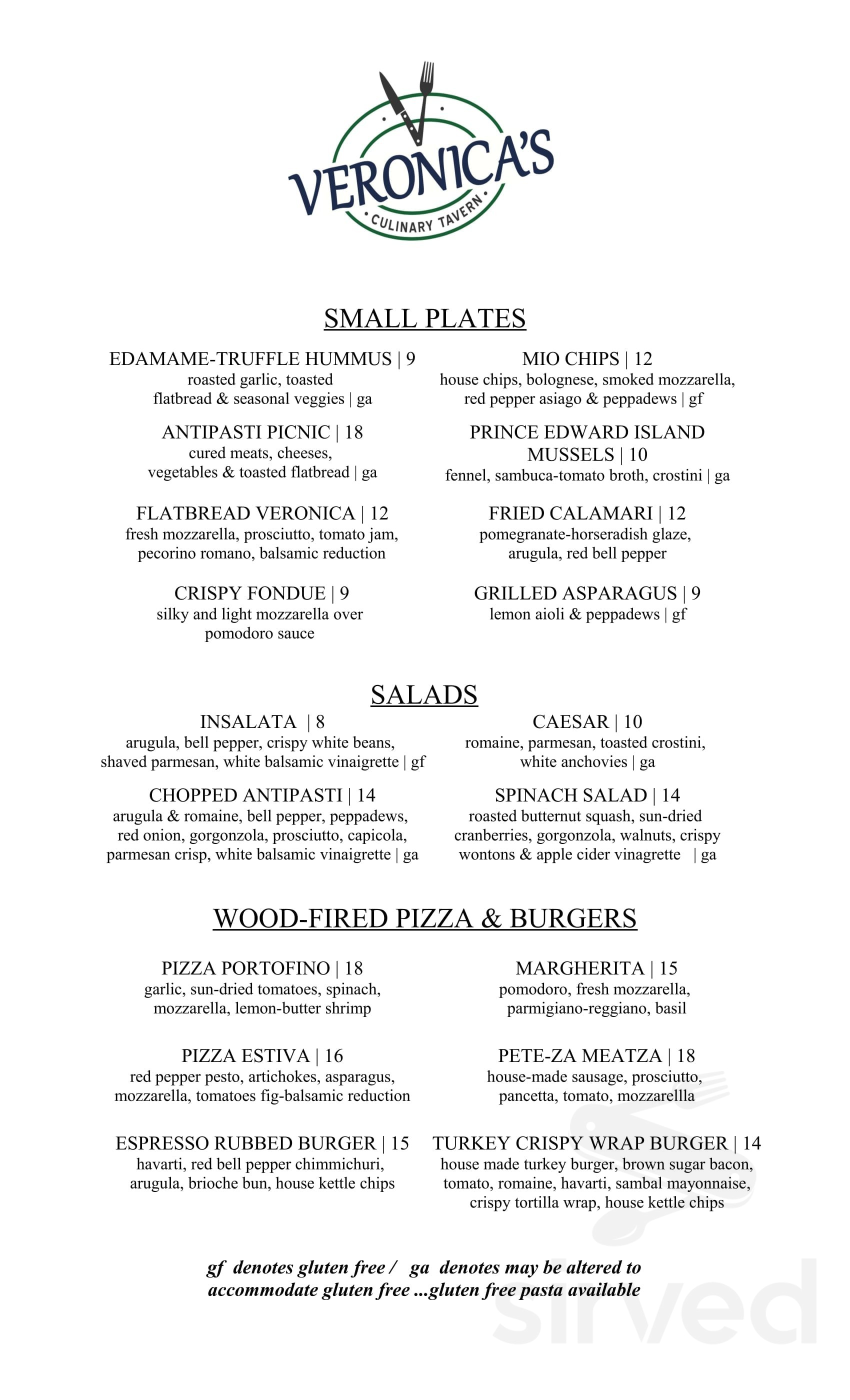 Veronica's menu in Altamont, New York, USA