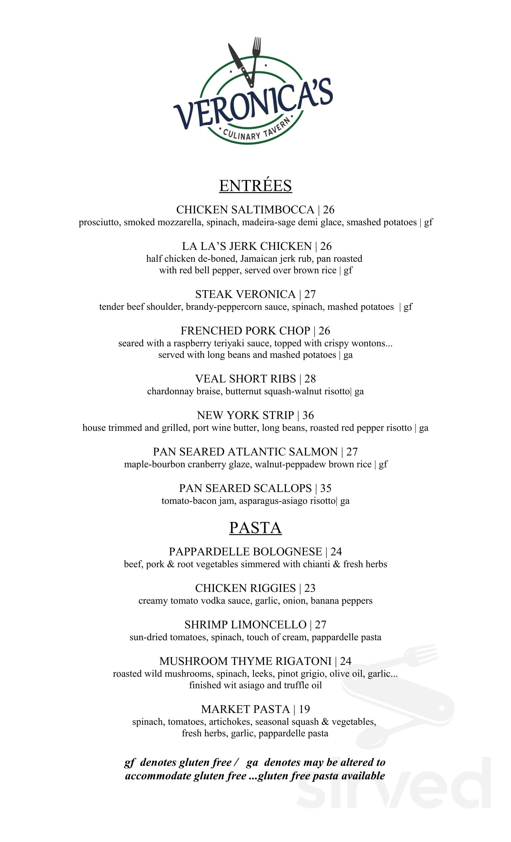 Veronica's menu in Altamont, New York, USA