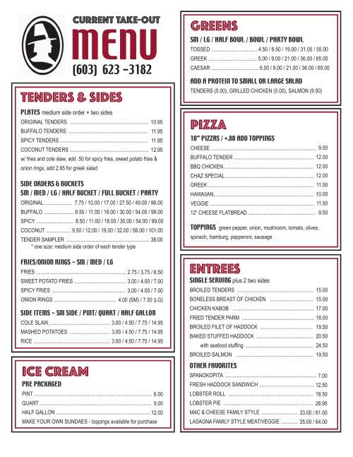 Puritan Backroom Restaurant menu in Manchester, New Hampshire, USA