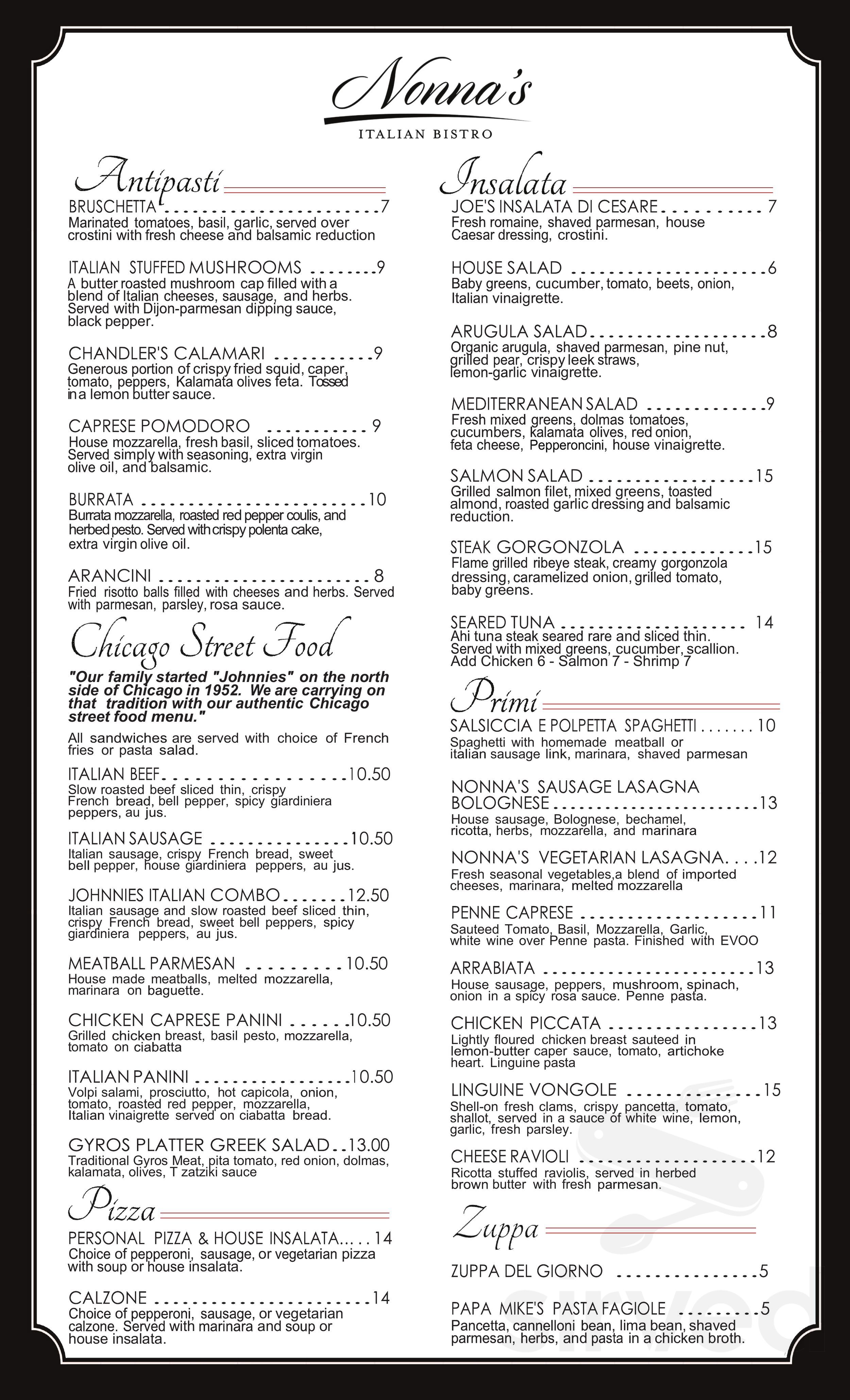 Nonna's Italian Bistro menu in Centennial, Colorado, USA