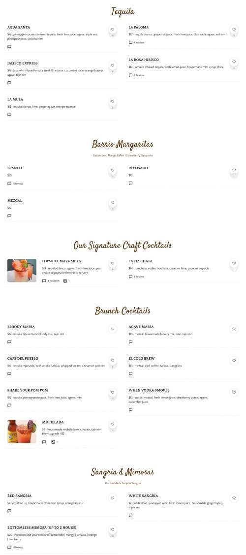 Cocina De Barrio menu in San Diego, California, USA