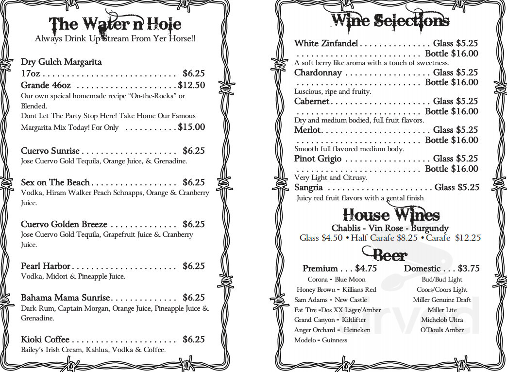 Menu for Dry Gulch Steakhouse in Prescott, AZ | Sirved