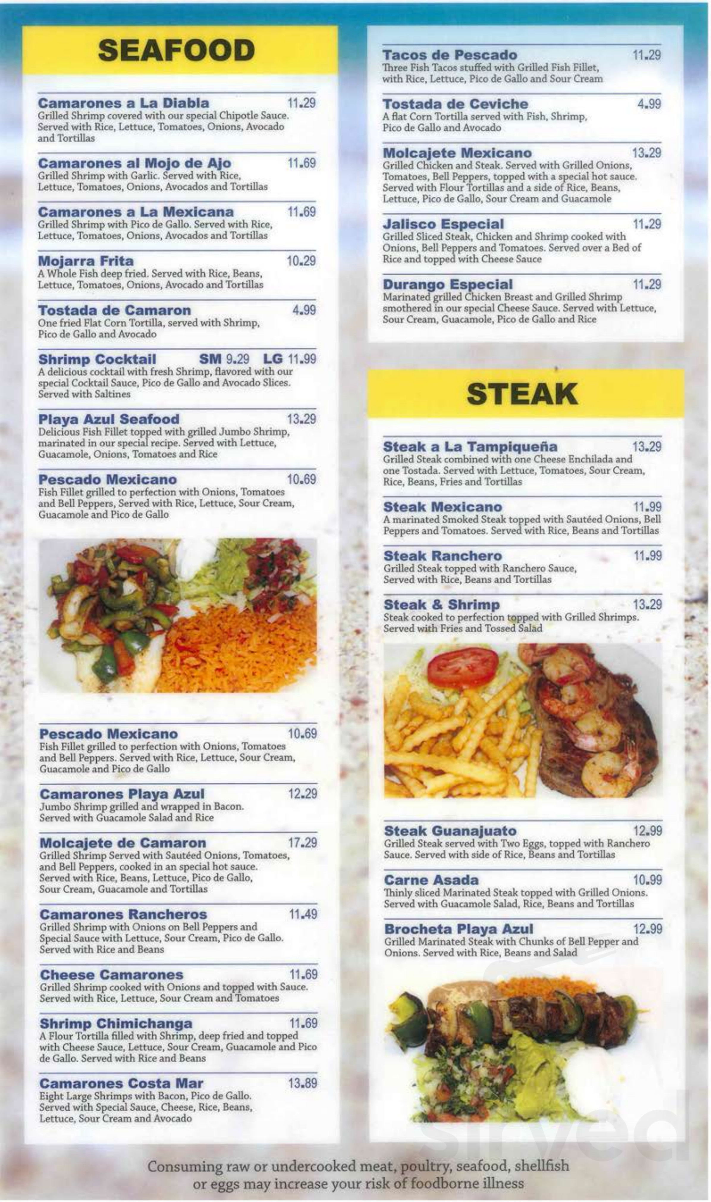 Playa Azul Authentic Mexican menu in Wichita, Kansas, USA