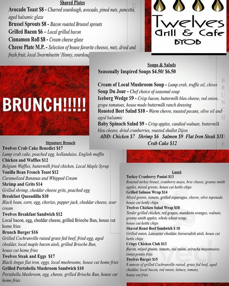 Twelves Grill & Cafe menu in West Grove, Pennsylvania, USA