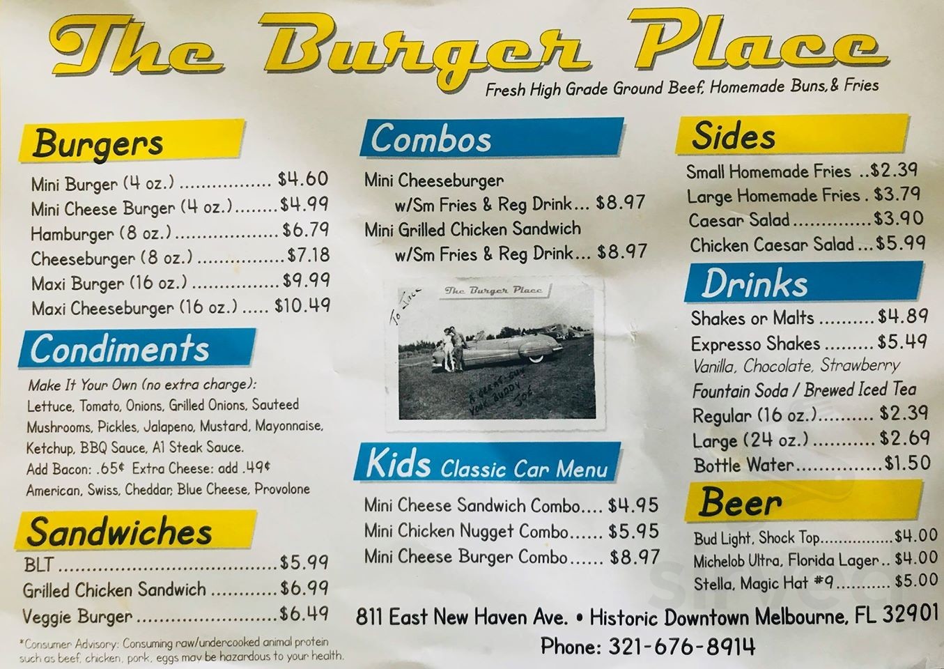Menu for The Burger Place in Melbourne, FL | Sirved