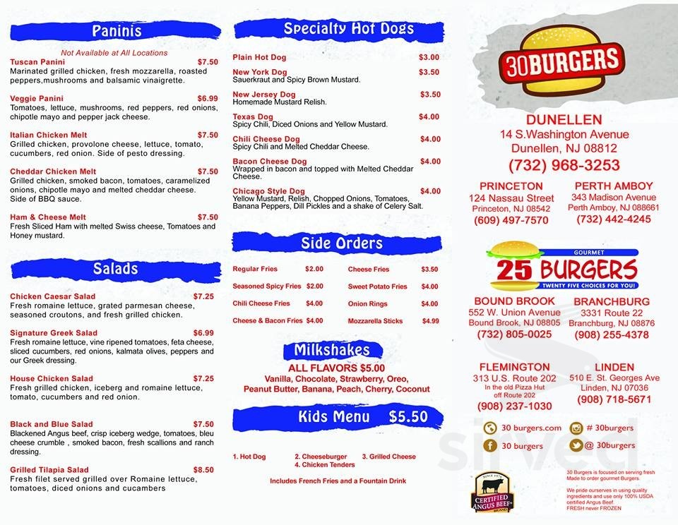30 Burgers & Mike's Subs menu in Dunellen, New Jersey, USA