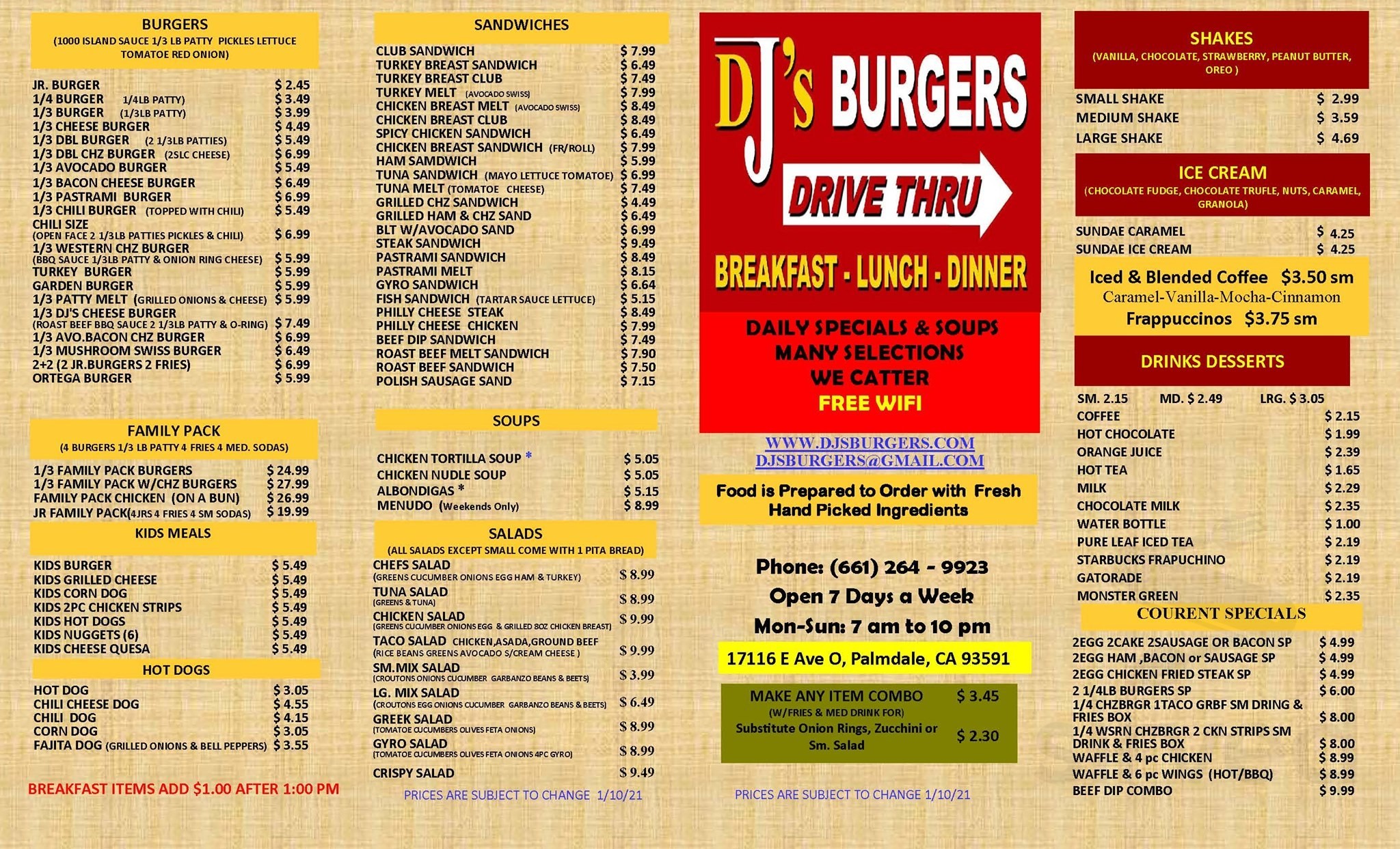 Menu - Palmdale CA's DJ's Burgers | Sirved