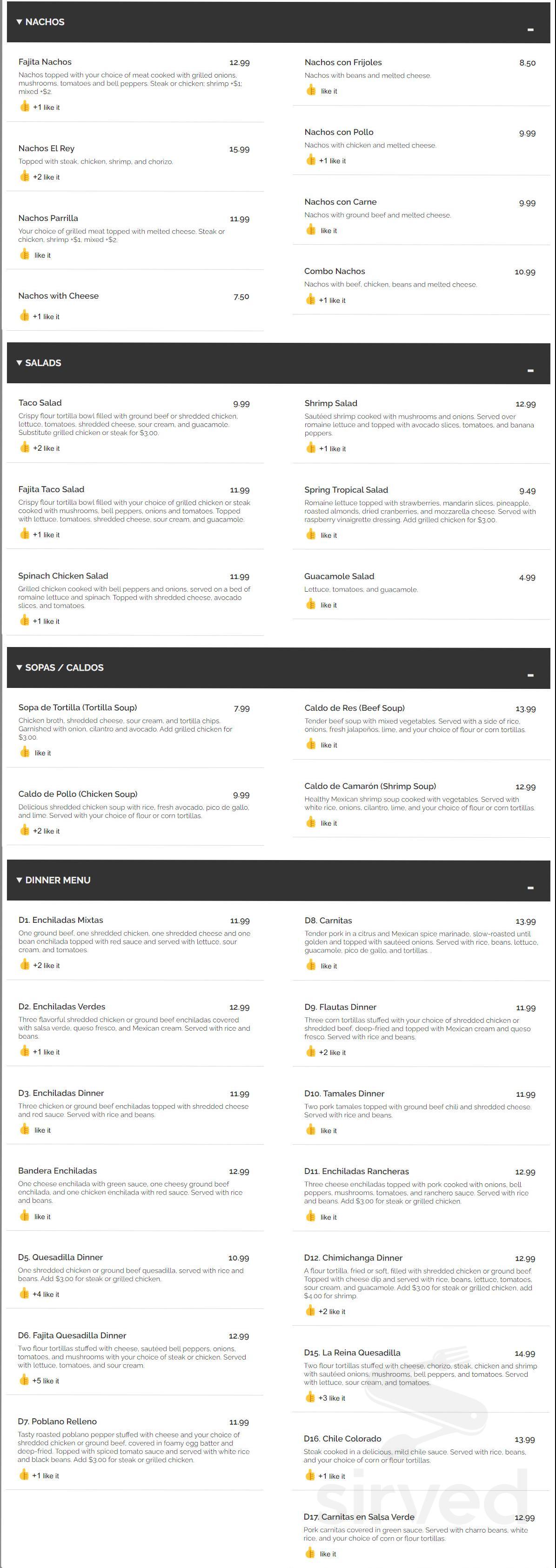 Villa Del Rey Cocina Mexicana menu in Mobile, Alabama, USA