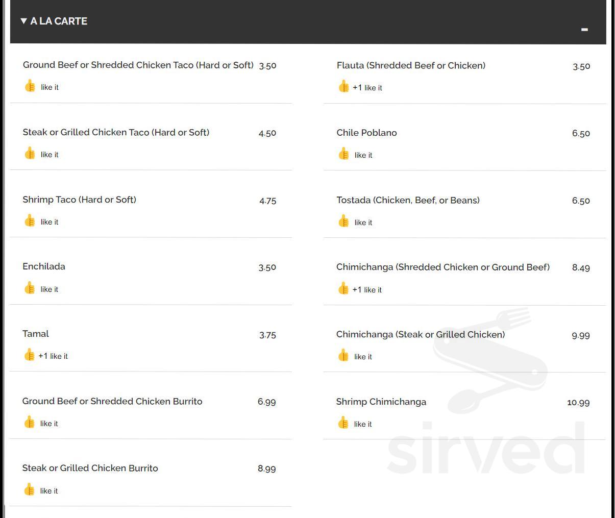 Villa Del Rey Cocina Mexicana menu in Mobile, Alabama, USA