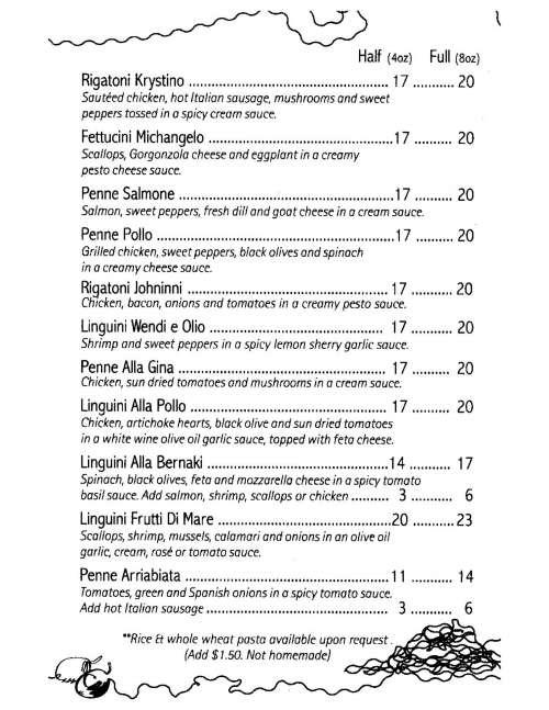 Marciano's Pasta Cafe menu in Waterdown, Ontario, Canada