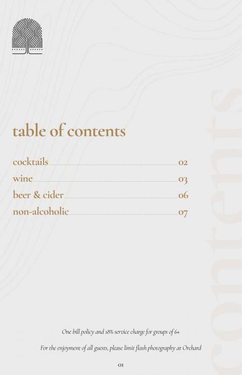 Orchard Restaurant menu in Calgary, Alberta, Canada
