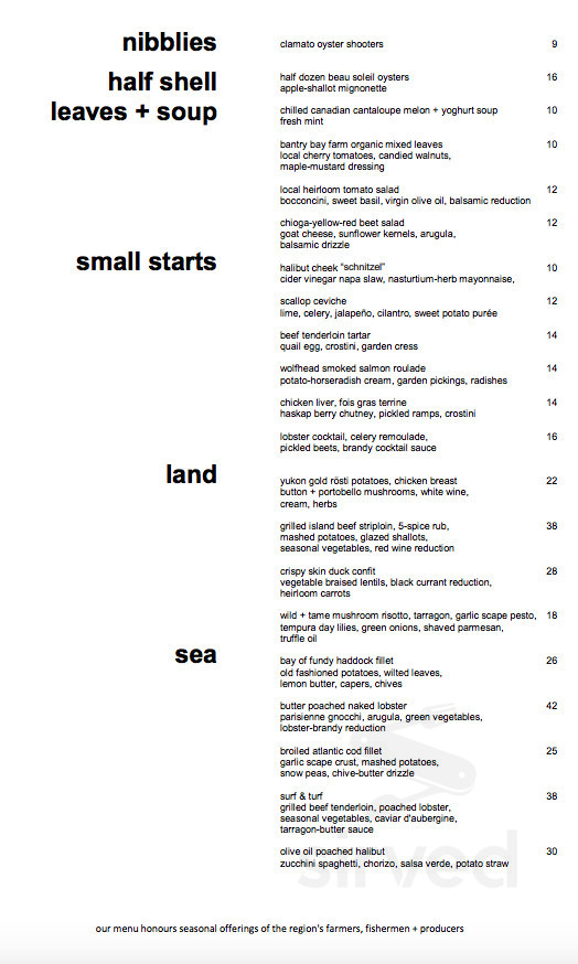 Rossmount Inn menus in St. Andrews, New Brunswick, Canada