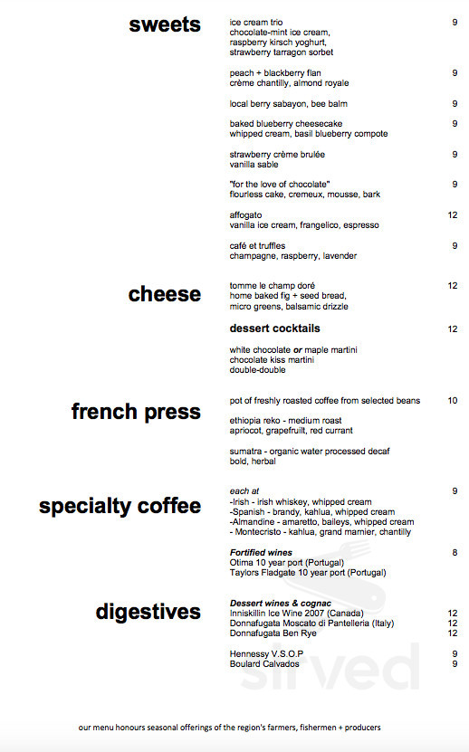 Rossmount Inn menus in St. Andrews, New Brunswick, Canada