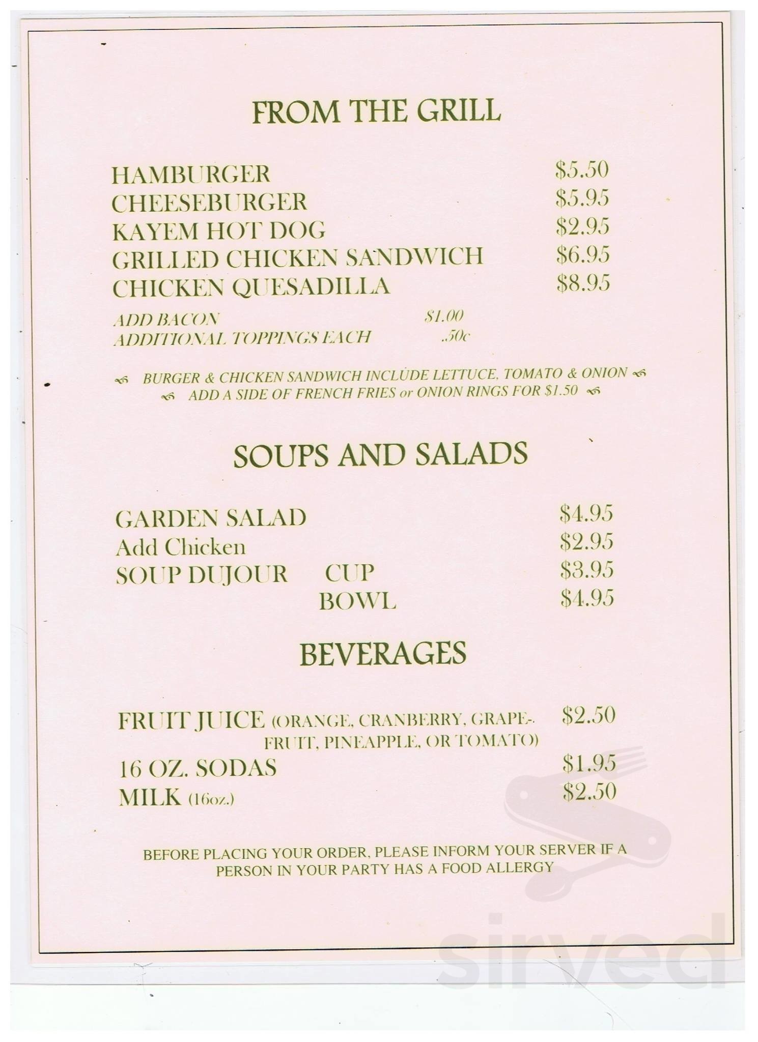 Rafferty's Pub menu in Marshfield, Massachusetts, USA