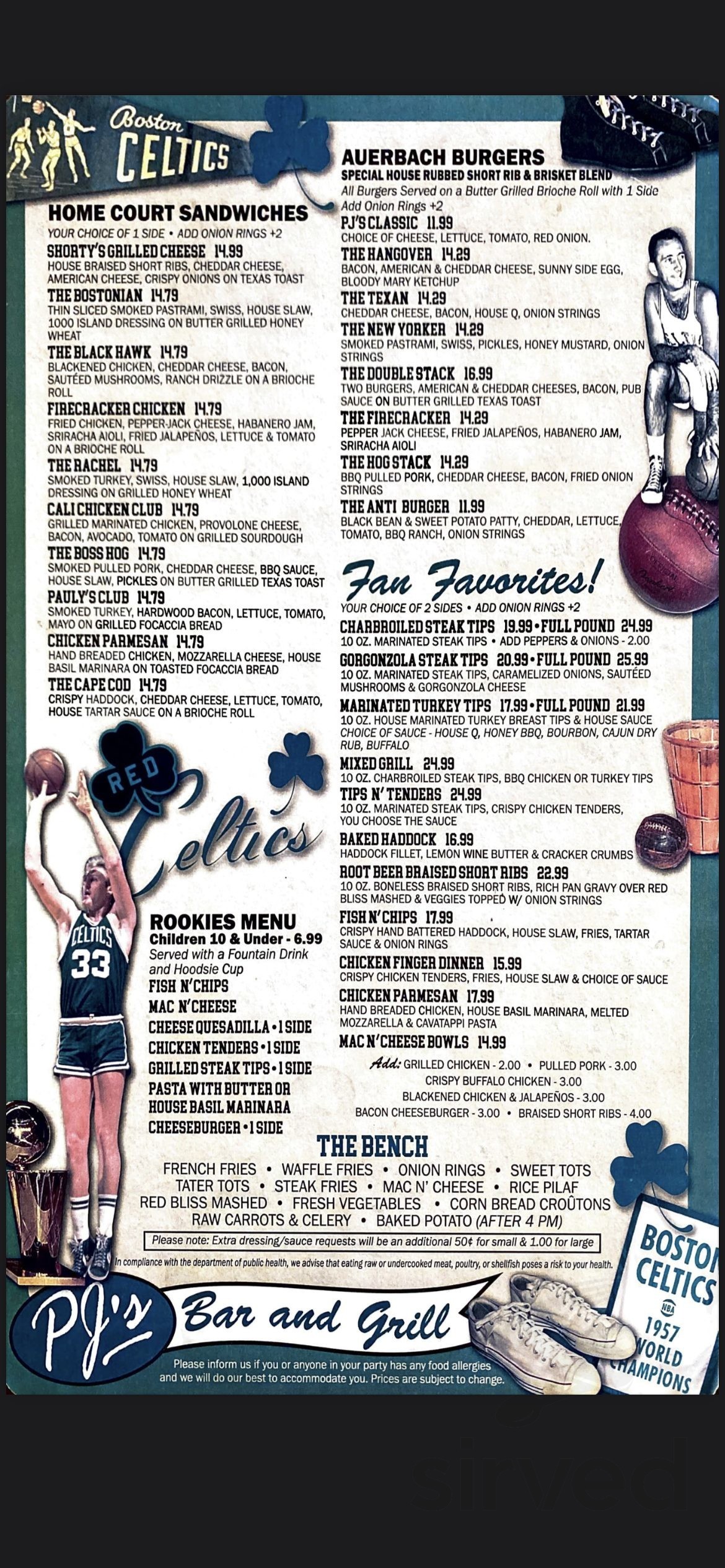 PJ's Bar & Grill menus in Bellingham, Massachusetts, United States