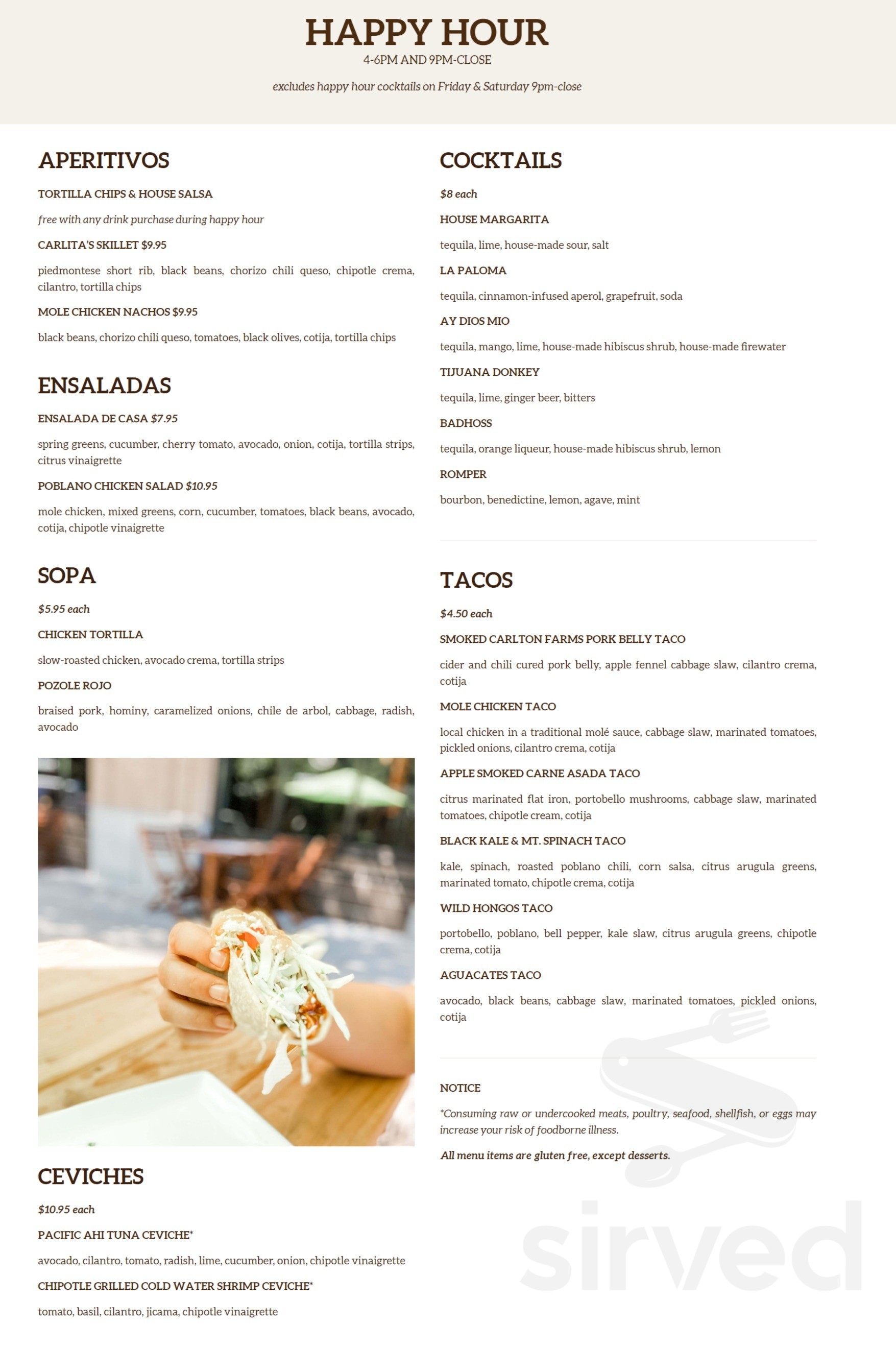 Menu for Carlita's - Eugene in Eugene, OR | Sirved