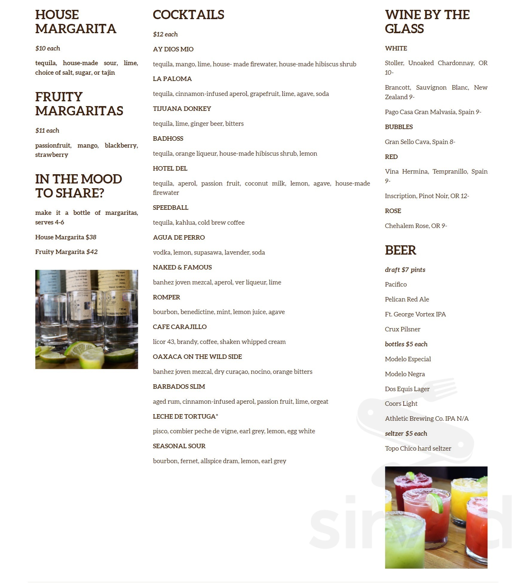 Menu for Carlita's - Eugene in Eugene, OR | Sirved