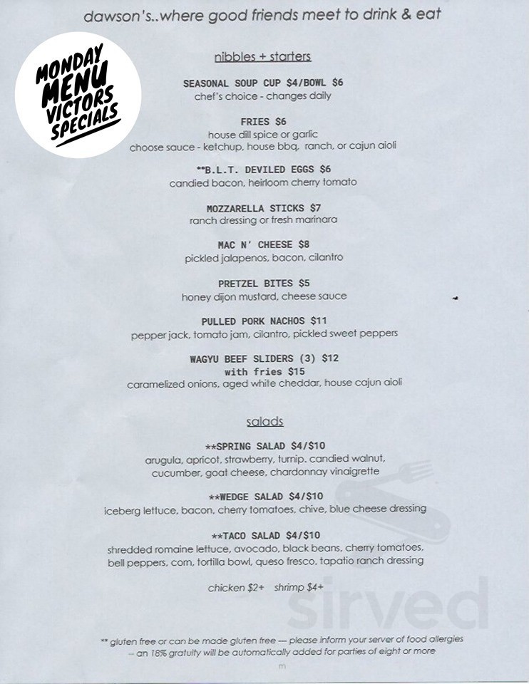 Dawson's Bar & Grill menu in Dixon, California, USA